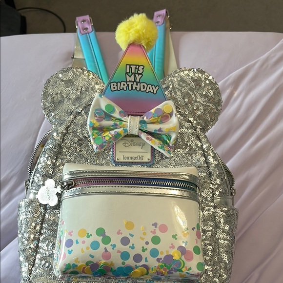 Loungefly | Bags | Loungefly Disney Silver Sequin Mini Birthday ...